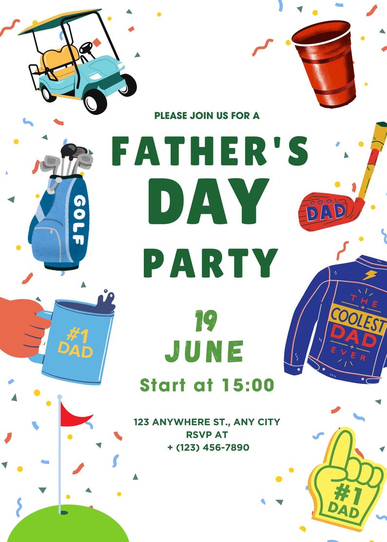 Father’s Day Golf Party Invitation | Golf Themed Editable Invite ...
