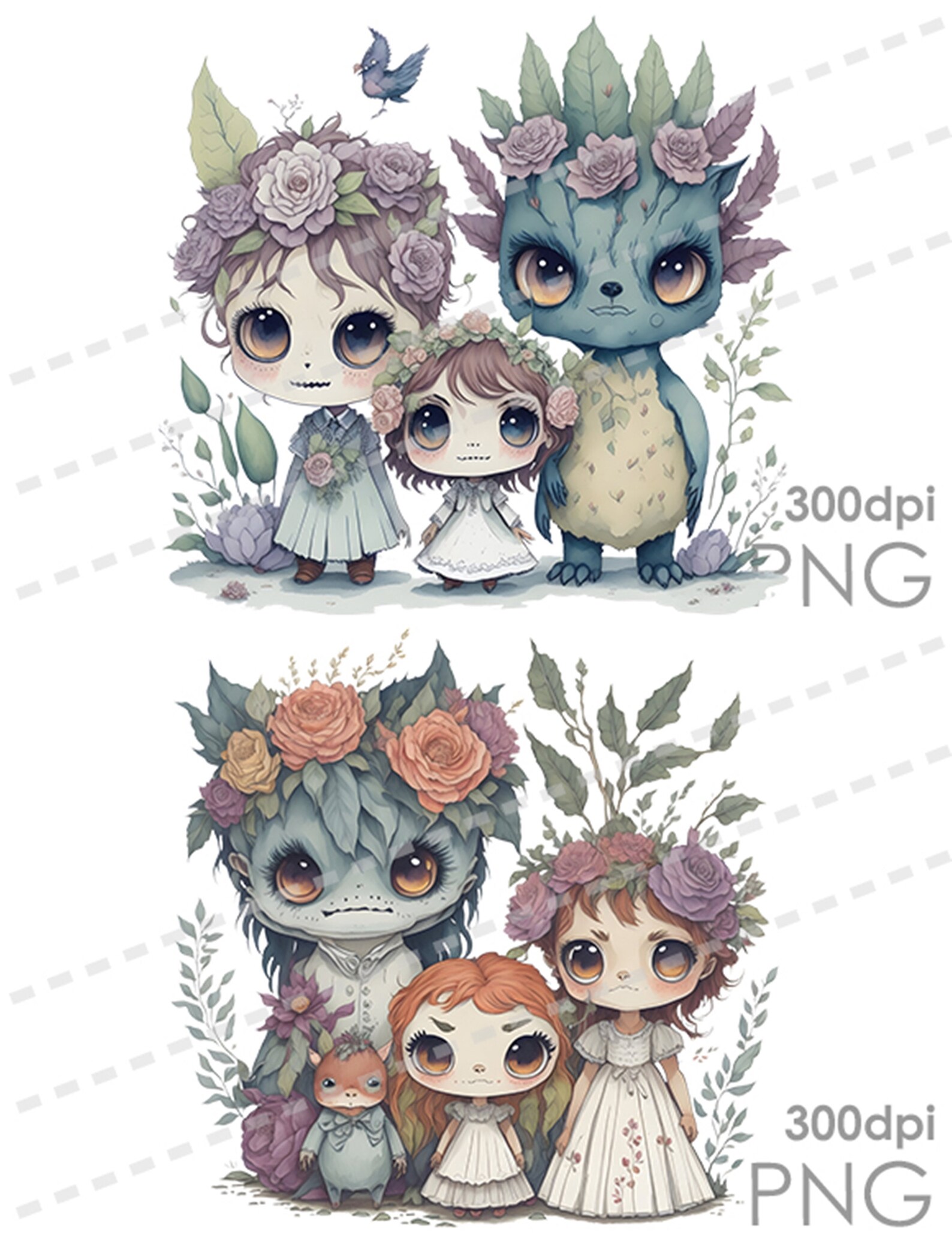 Little Fancy Monster Family Clipart, Little Fancy Monster PNG, Digital ...