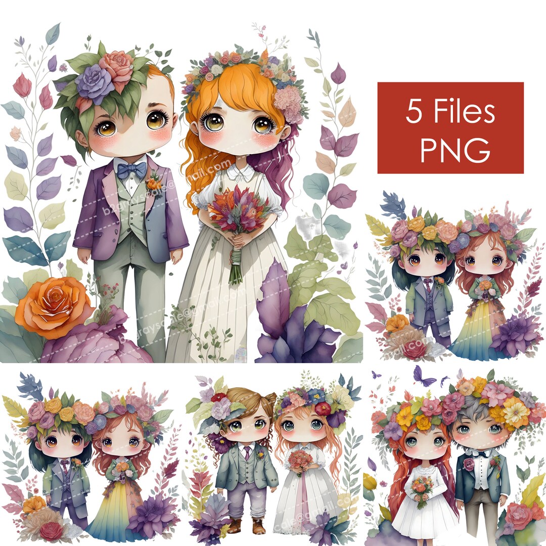 Rainbow Bride and Groom Clipart, Cute Bride and Groom Wedding PNG ...