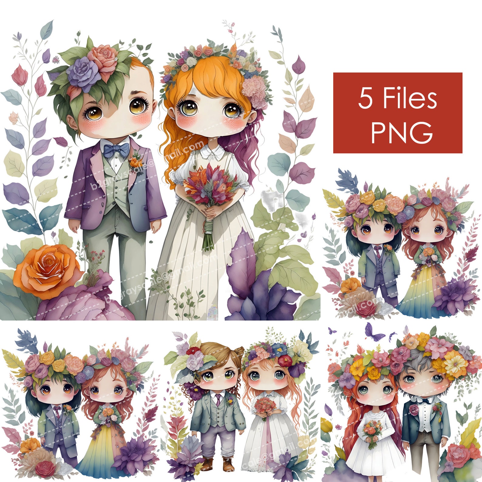 Rainbow Bride and Groom Clipart, Cute Bride and Groom Wedding PNG ...