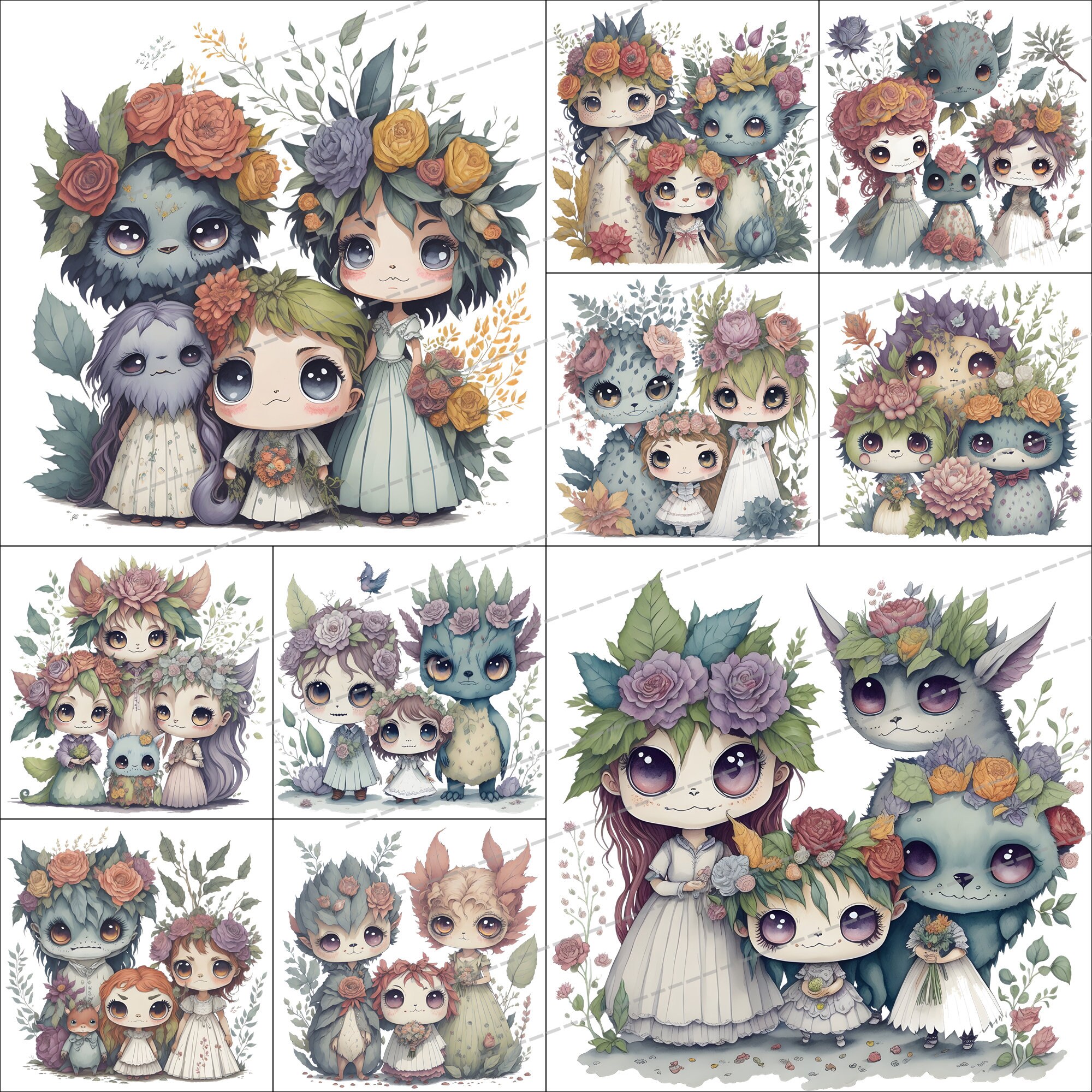 Little Fancy Monster Family Clipart Little Fancy Monster PNG - Etsy