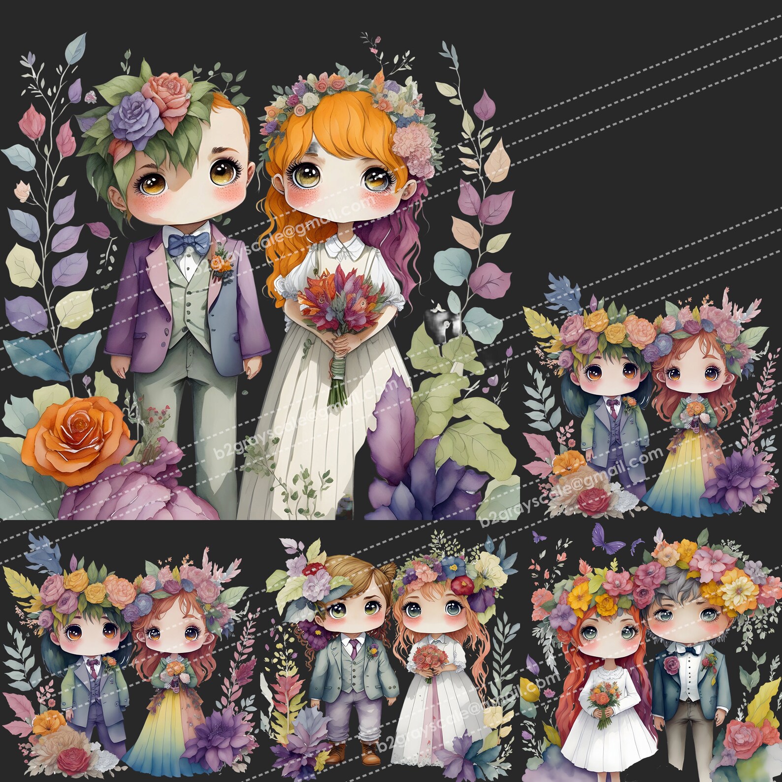 Rainbow Bride and Groom Clipart, Cute Bride and Groom Wedding PNG ...