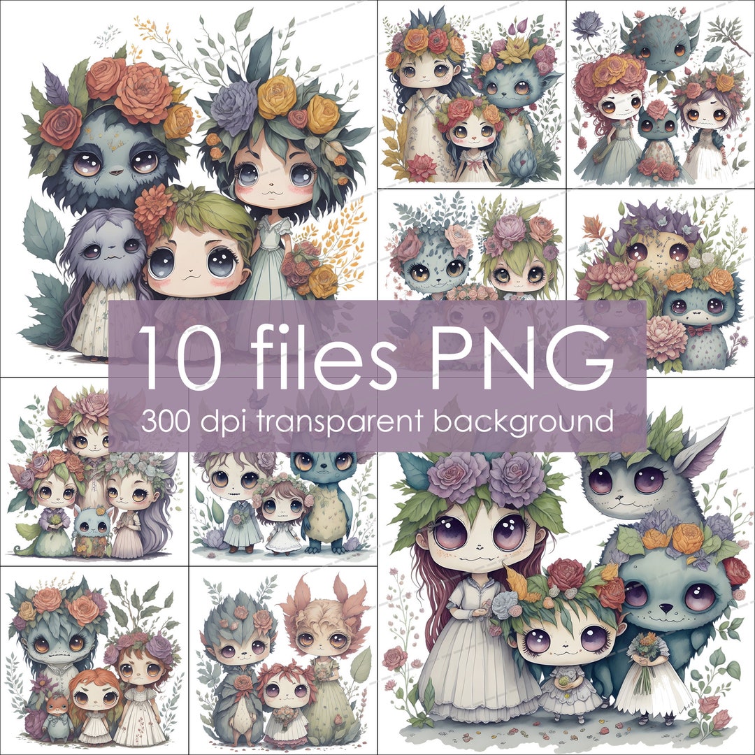 Little Fancy Monster Family Clipart, Little Fancy Monster PNG, Digital ...