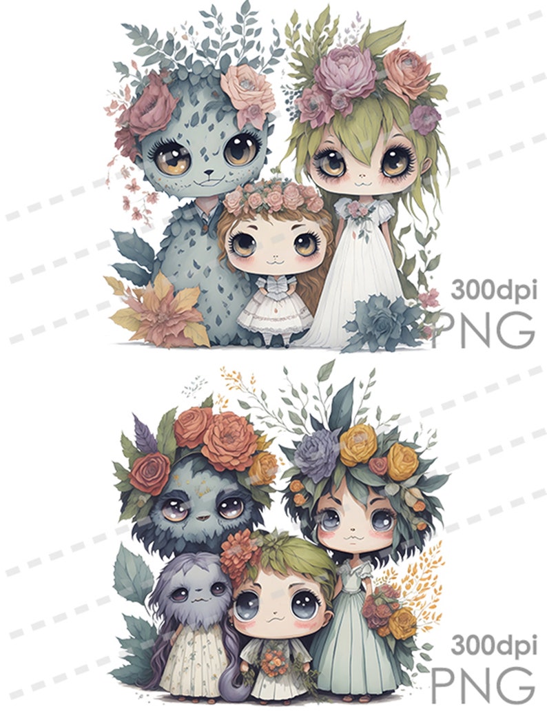 Little Fancy Monster Family Clipart, Little Fancy Monster PNG, Digital ...