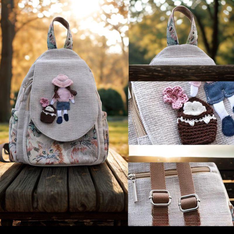 3D Embroidered Linen Backpack: Handmade Boho Girl Applique - Etsy