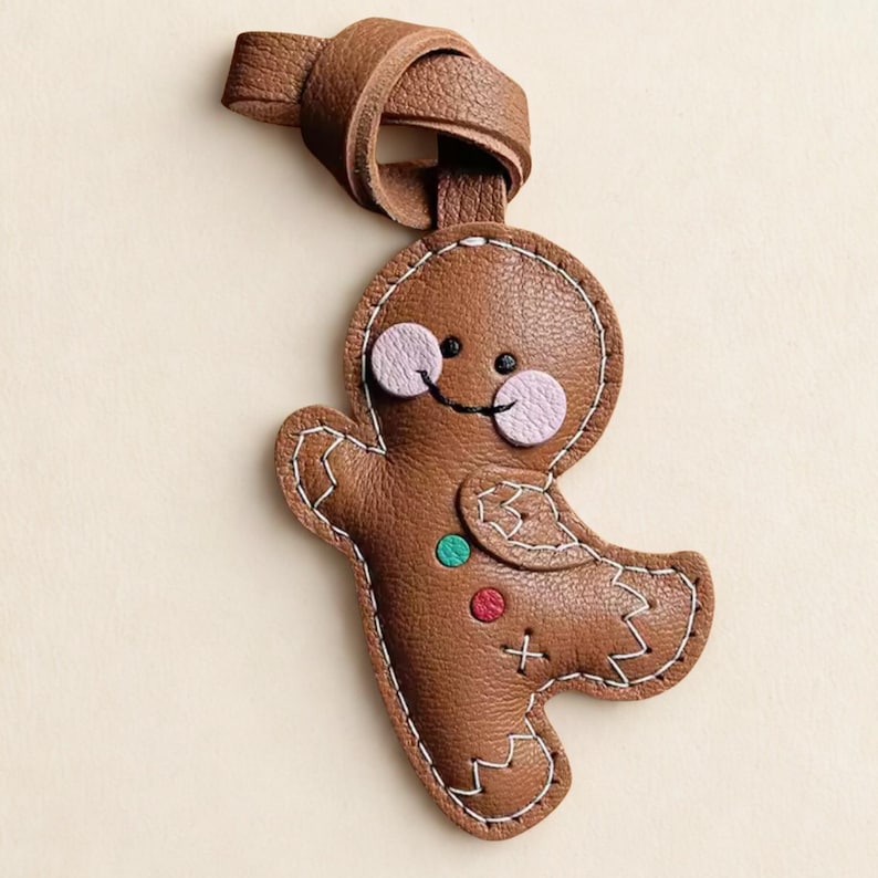 Handmade Leather Gingerbread Man Bag Charm, Christmas Gift for Her ...