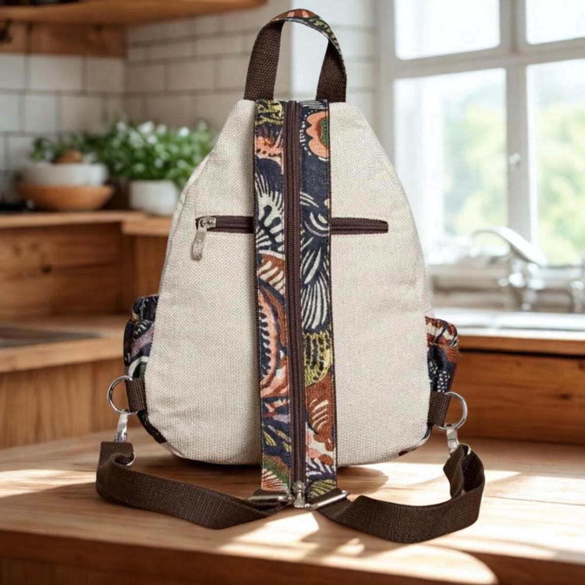 3D Floral Embroidered Canvas Backpack: Handmade Cotton Linen Rucksack ...