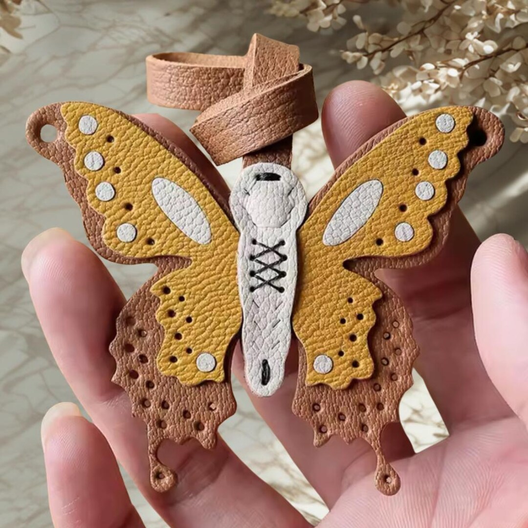 Leather Butterfly Bag Charm Keychain, Handmade Genuine Leather Purse ...