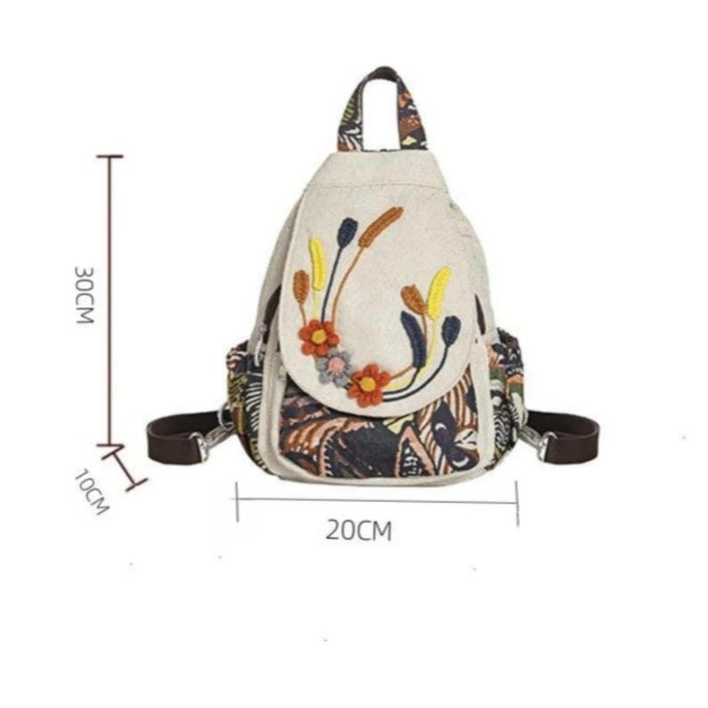 3D Floral Embroidered Canvas Backpack: Handmade Cotton Linen Rucksack ...