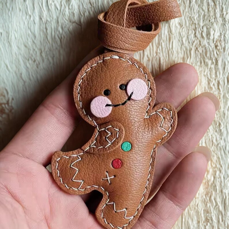 Handmade Leather Gingerbread Man Bag Charm, Christmas Gift for Her ...