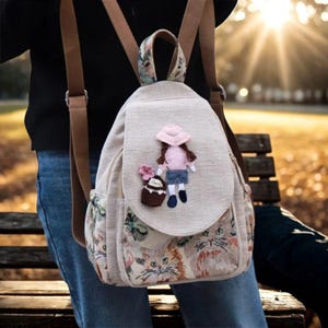 3D Embroidered Linen Backpack: Handmade Boho Girl Applique - Etsy