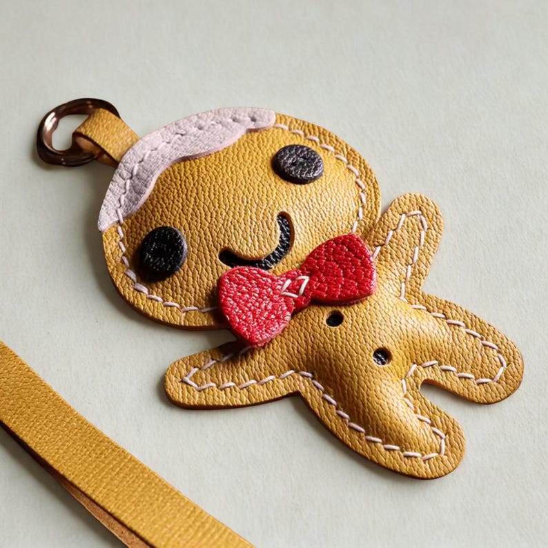 Handmade Leather Gingerbread Man Bag Charm, Christmas Gift for Her ...