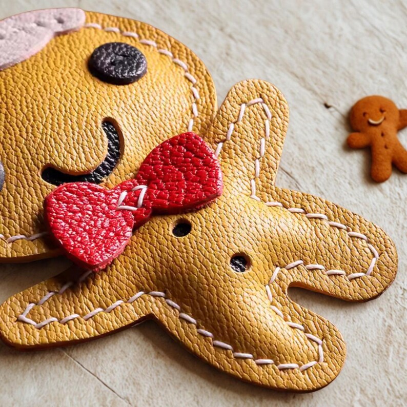 Handmade Leather Gingerbread Man Bag Charm, Christmas Gift for Her ...