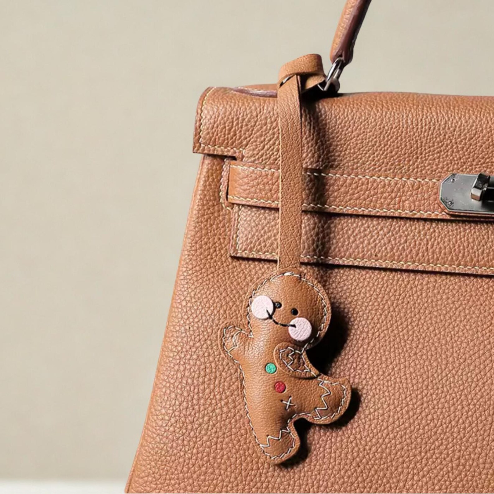 Handmade Leather Gingerbread Man Bag Charm, Christmas Gift for Her ...