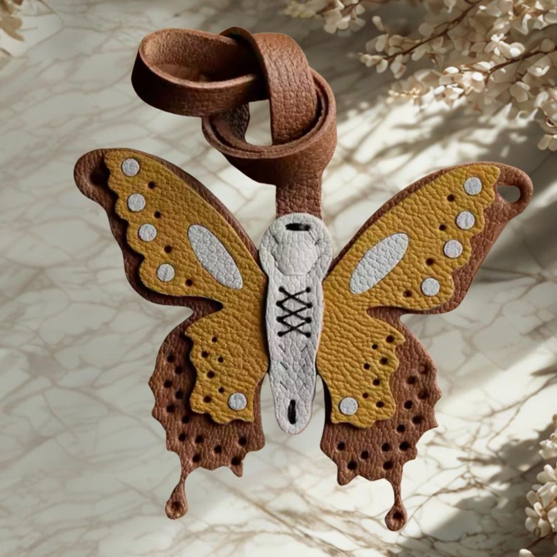 Leather Butterfly Bag Charm Keychain, Handmade Genuine Leather Purse ...