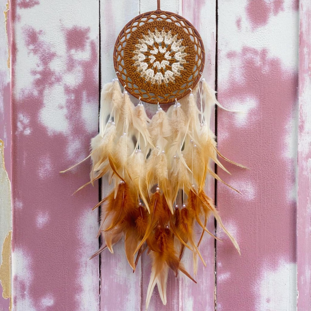 Boho Crochet Dreamcatcher With Feathers | 17×67 Cm | Handmade Macrame ...