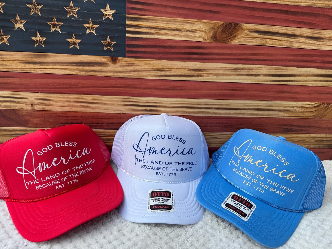 God Bless America Trucker Hat, America Hat, Custom Hats, Trucker Hat ...