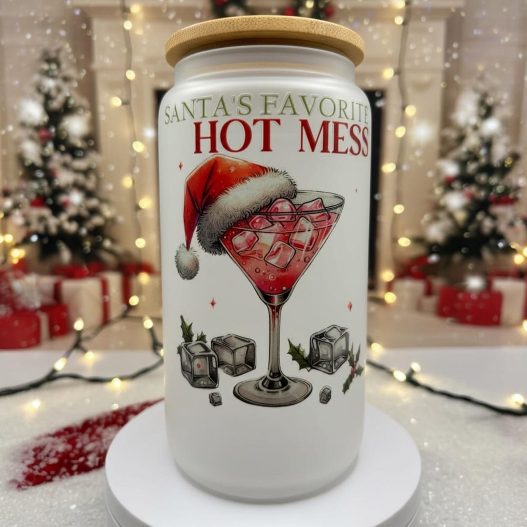 Santa's Hot Mess Glass Can | Christmas Cocktail 16oz Frosted Libby ...