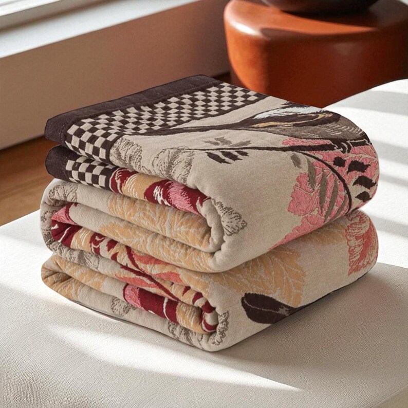 Cotton Gauze Blanket: Bird & Foliage Print Lightweight Throw - Etsy