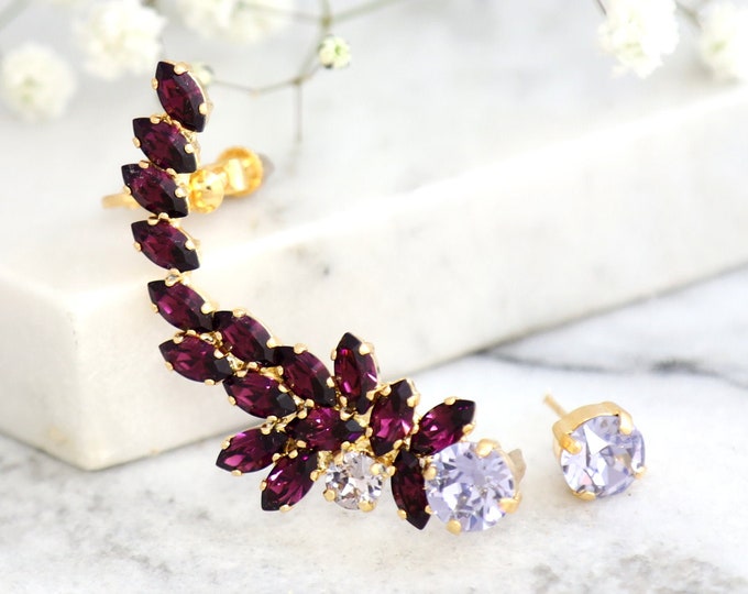 Purple Ear Cuff Earrings, Amethyst Ear Cuff Earrings, Swarovski Purple ...