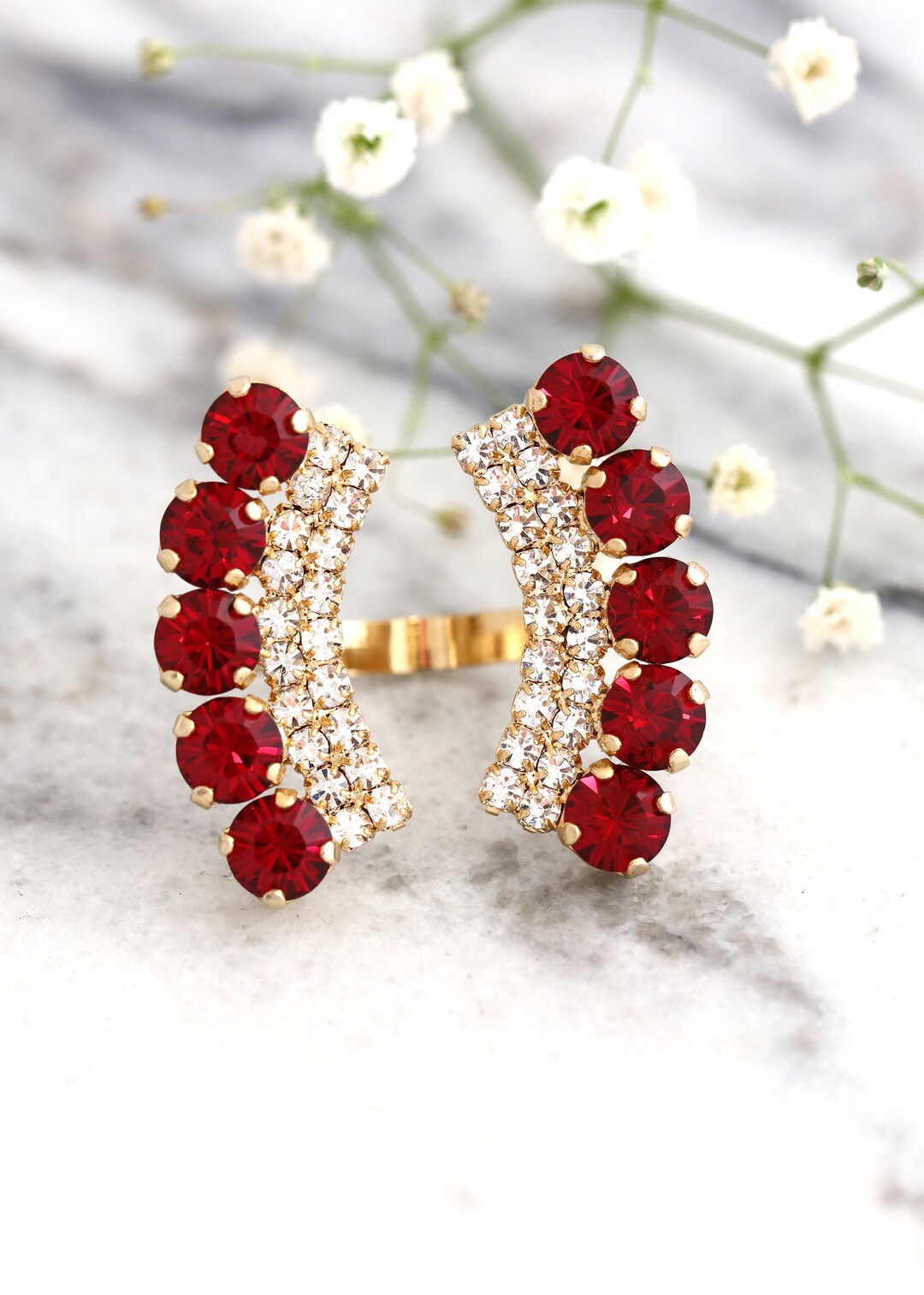 Ruby Red Crystal Statement Ring, Crystal Cocktail Red Crimson Ring ...