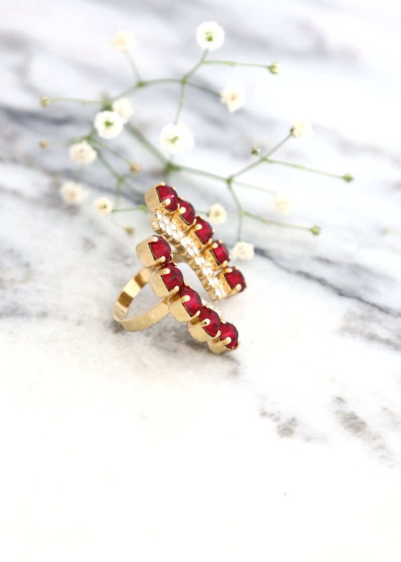 Ruby Red Crystal Statement Ring Crystal Cocktail Red Crimson | Etsy