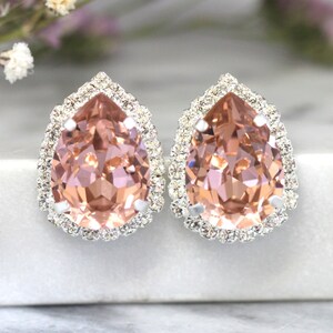 Bridal Blush Pink Stud Earrings, Dusty Pink Crystal Bridal Stud ...