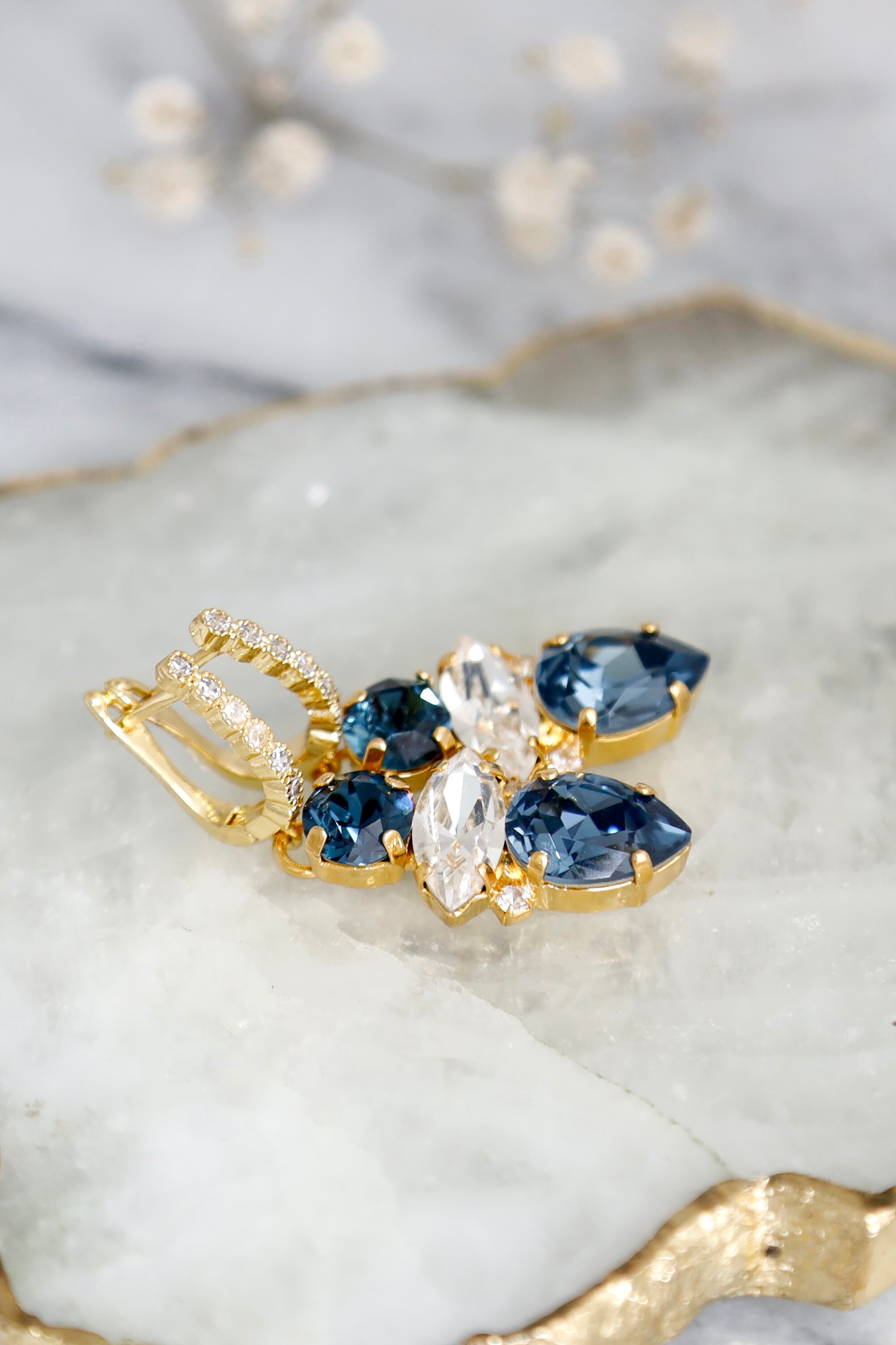 Blue Navy Crysatl Drop Earrings, Navy Blue Crystal Drop Earrings, Blue ...