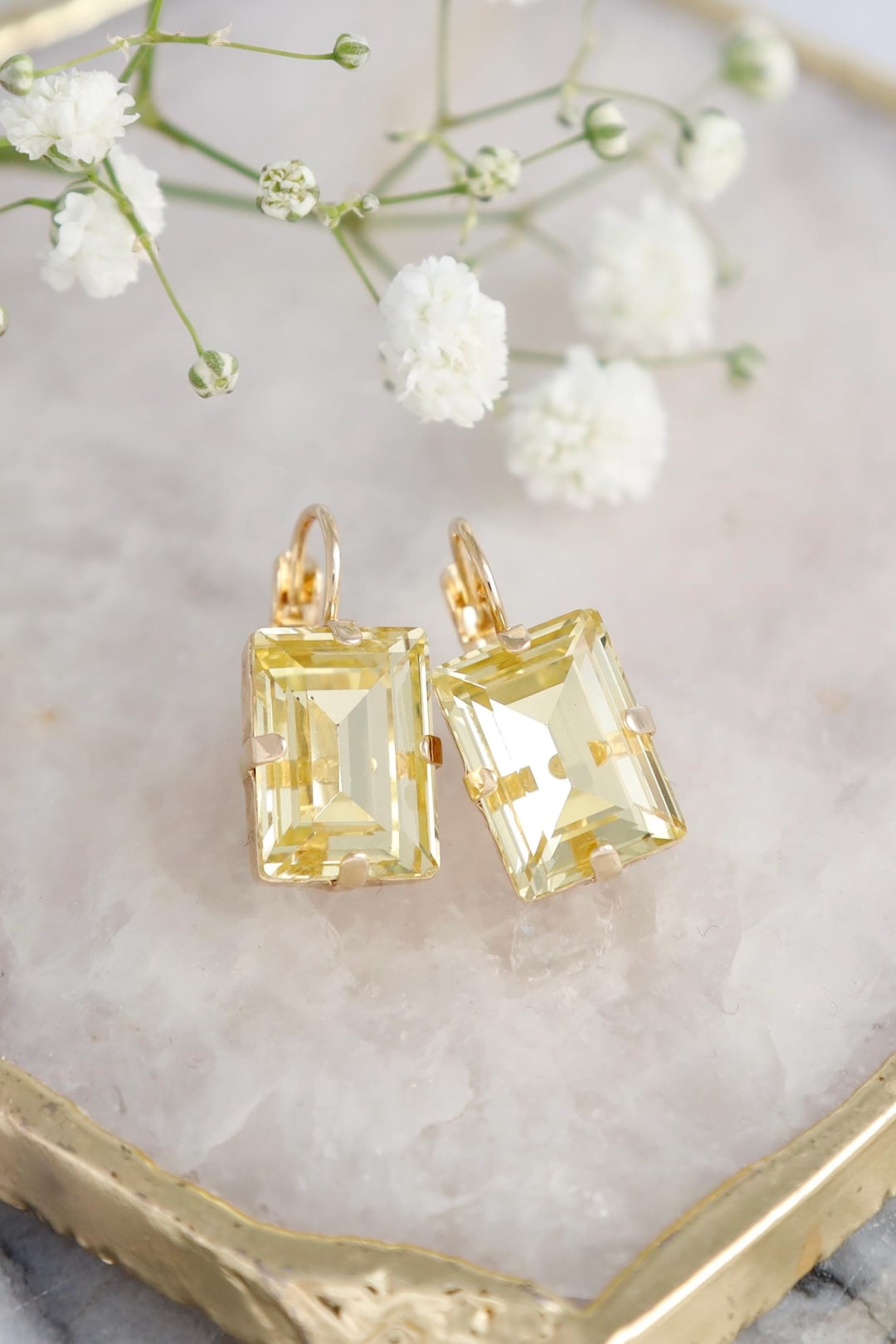 Yellow Crystal Earrings, Light Yellow Earrings, Bridal Yellow Earrings ...