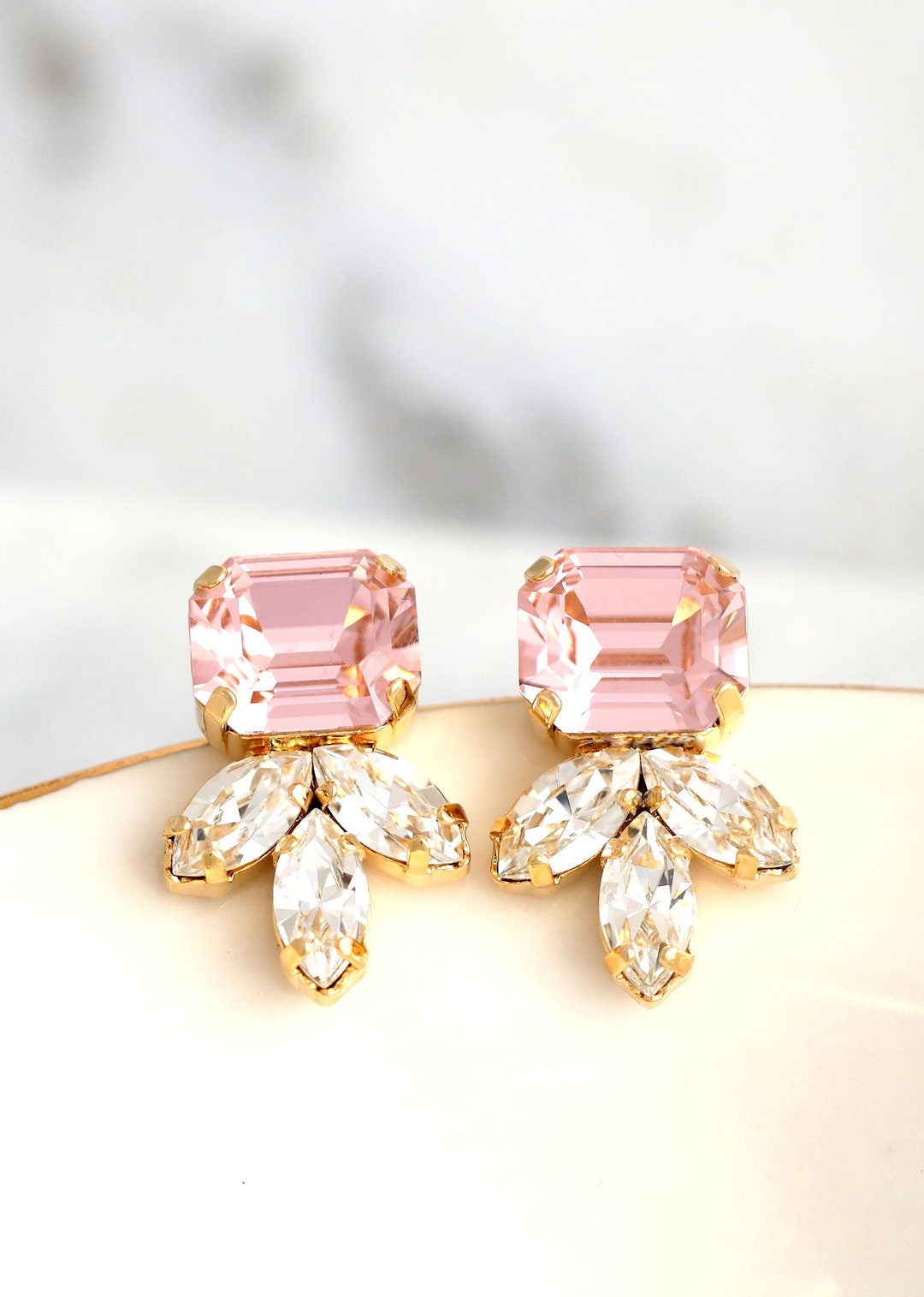 Blush Stud Earrings, Bridal Light Pink Crystal Earrings, Dusty Rose Earrings, Bridesmaid Gifts ...