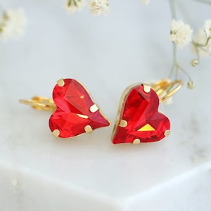 Heart Earrings, Red Heart Earrings, Valentines Gift for Her, Red Ruby ...