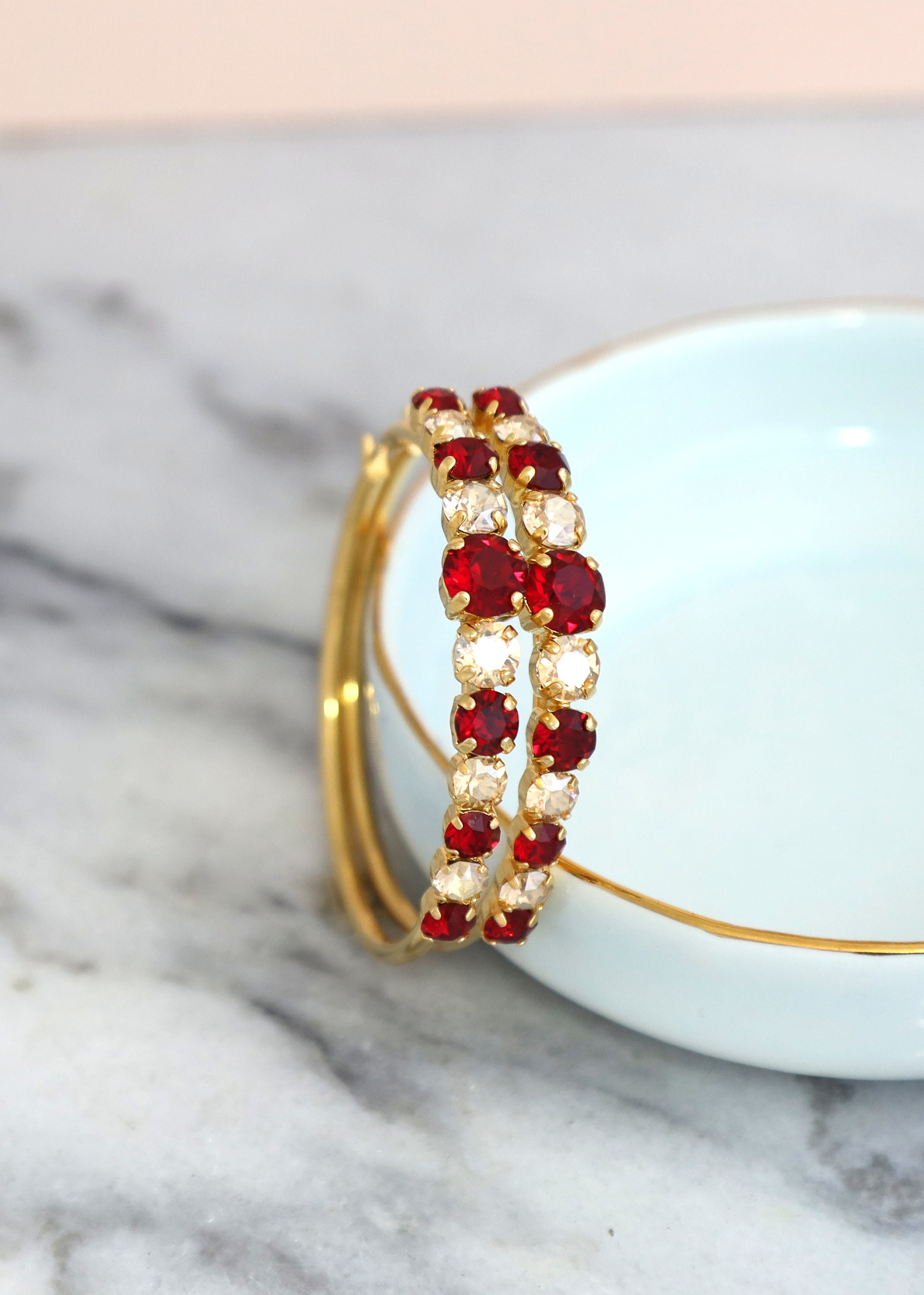 Red Gold Earrings Red Ruby Crystal Hoop Earrings Oversize | Etsy