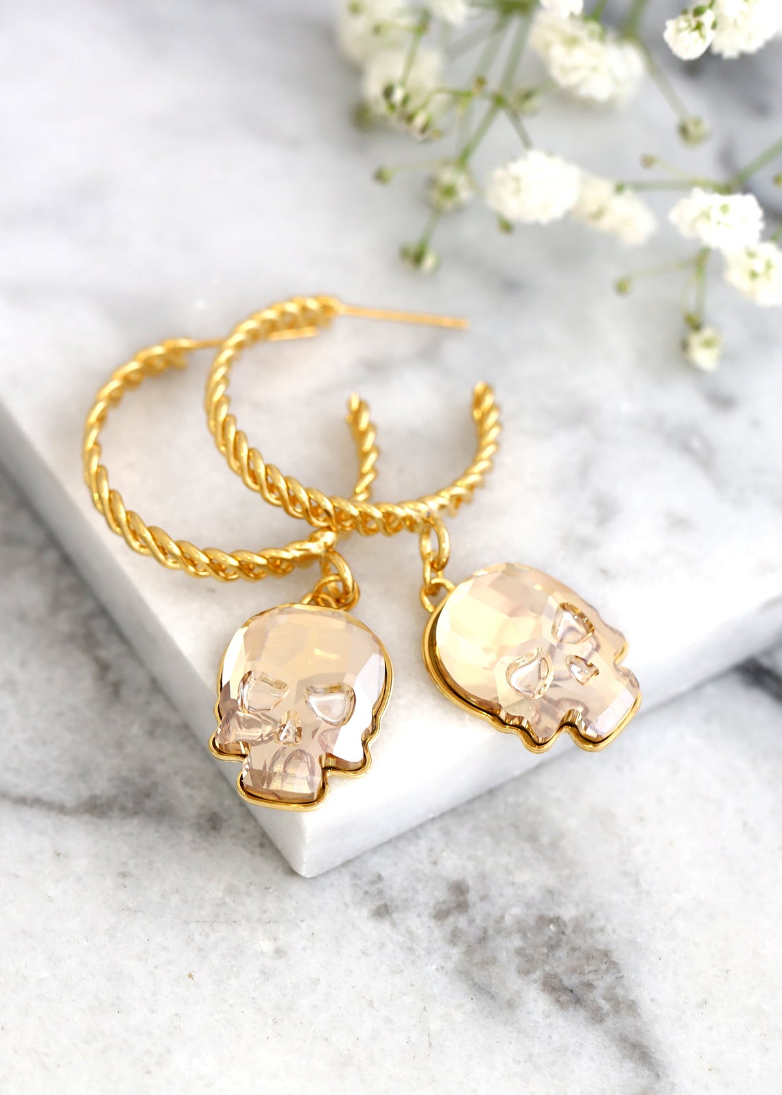 Skull Hoop Earrings Gold Hoop Earrings Gothic Bride - Etsy