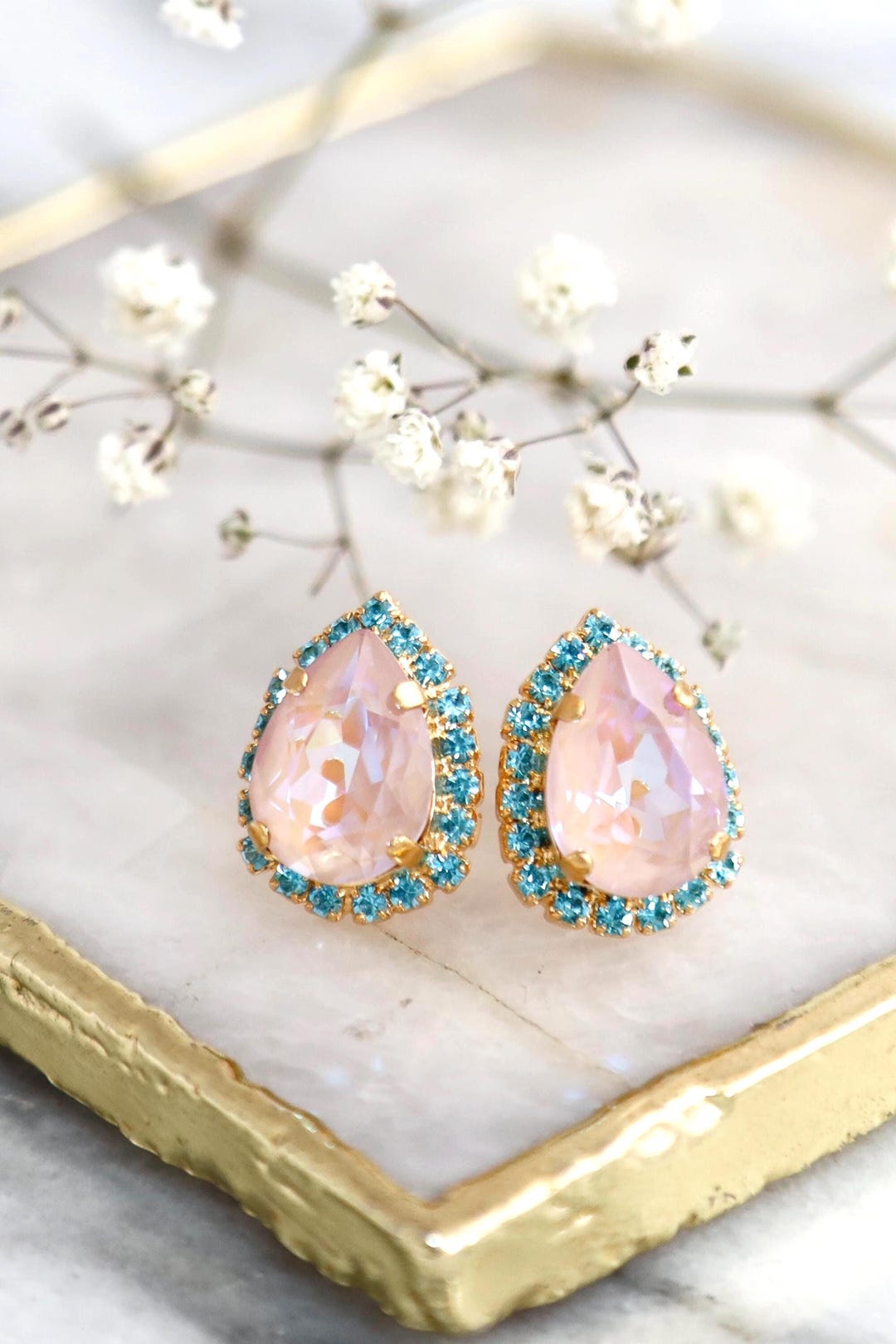 Pink Blue Earrings, Dusty Pink Stud Earring, Bridesmaid Pink Earrings ...