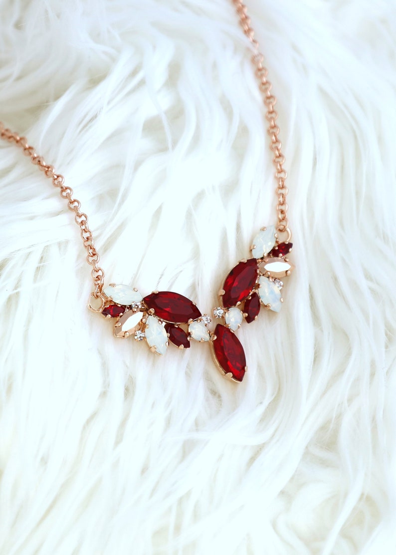 Red Crystal Necklace Dark Red Bridal Necklace Bridal - Etsy