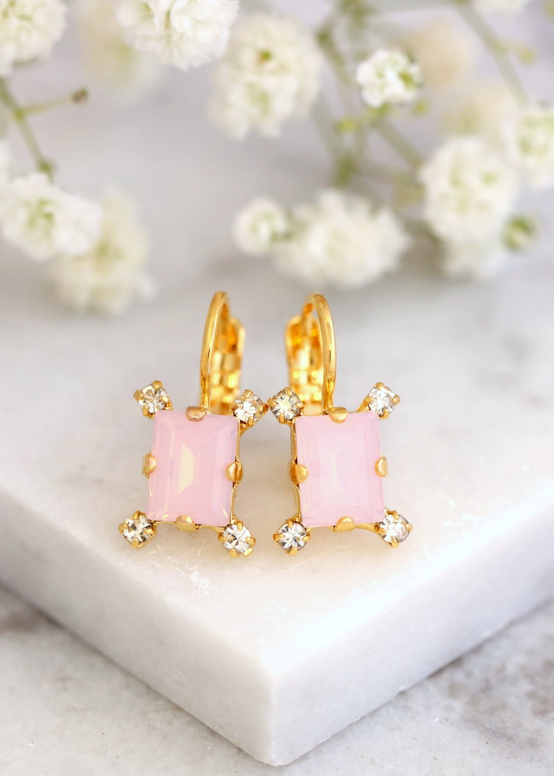 Pink Drop Earrings Light Pink Crystal Earrings Gift for Her - Etsy