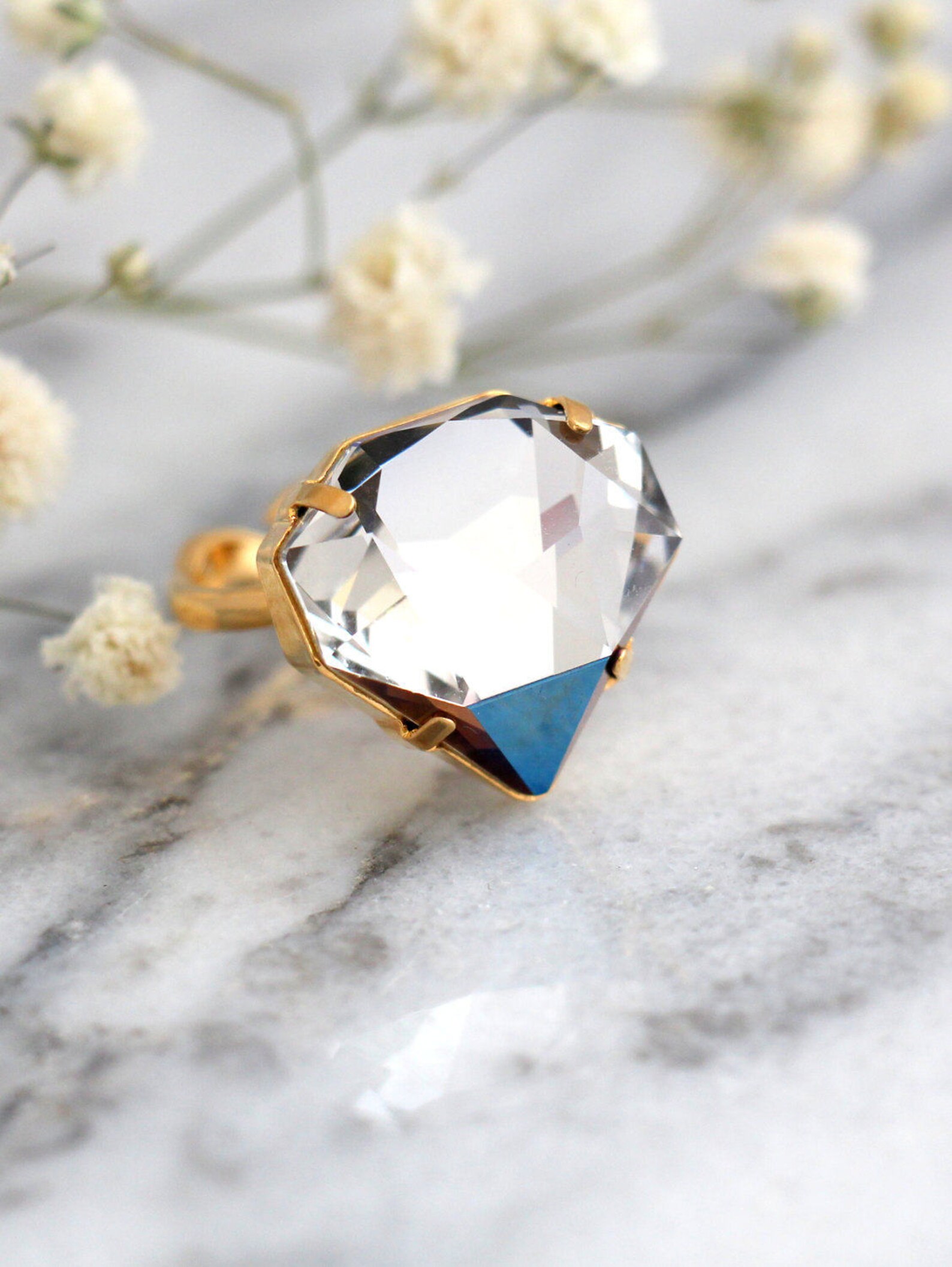 Cocktail Ring Statement Crystal Ring Crystal Gold Ring - Etsy