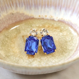 Royal Blue Earrings, Sapphire Blue Crystal Stud Earrings, Blue Emerald ...