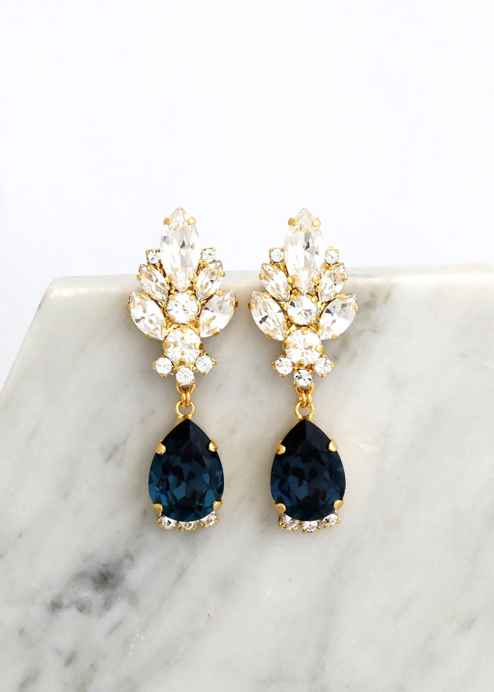 Blue Navy Drop Earrings Navy Blue Chandelier Earrings Bridal - Etsy