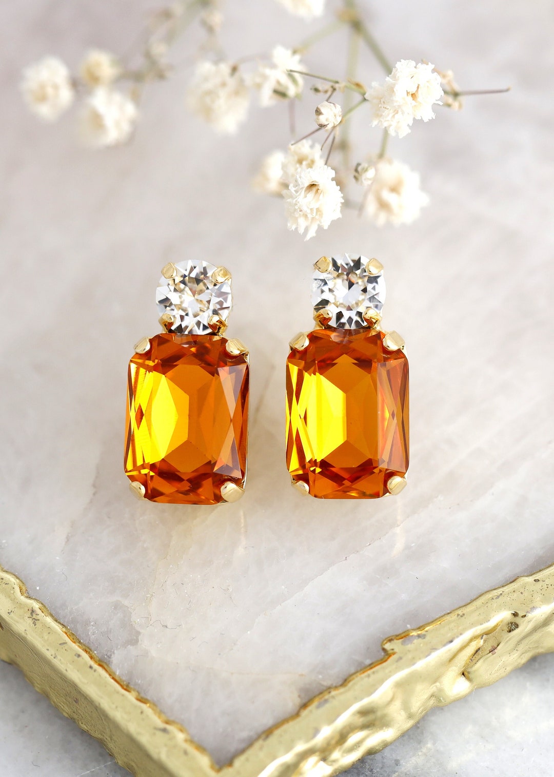 Light Amber Stud Earrings, Light Amber Crystal Earrings, Bridesmaids ...