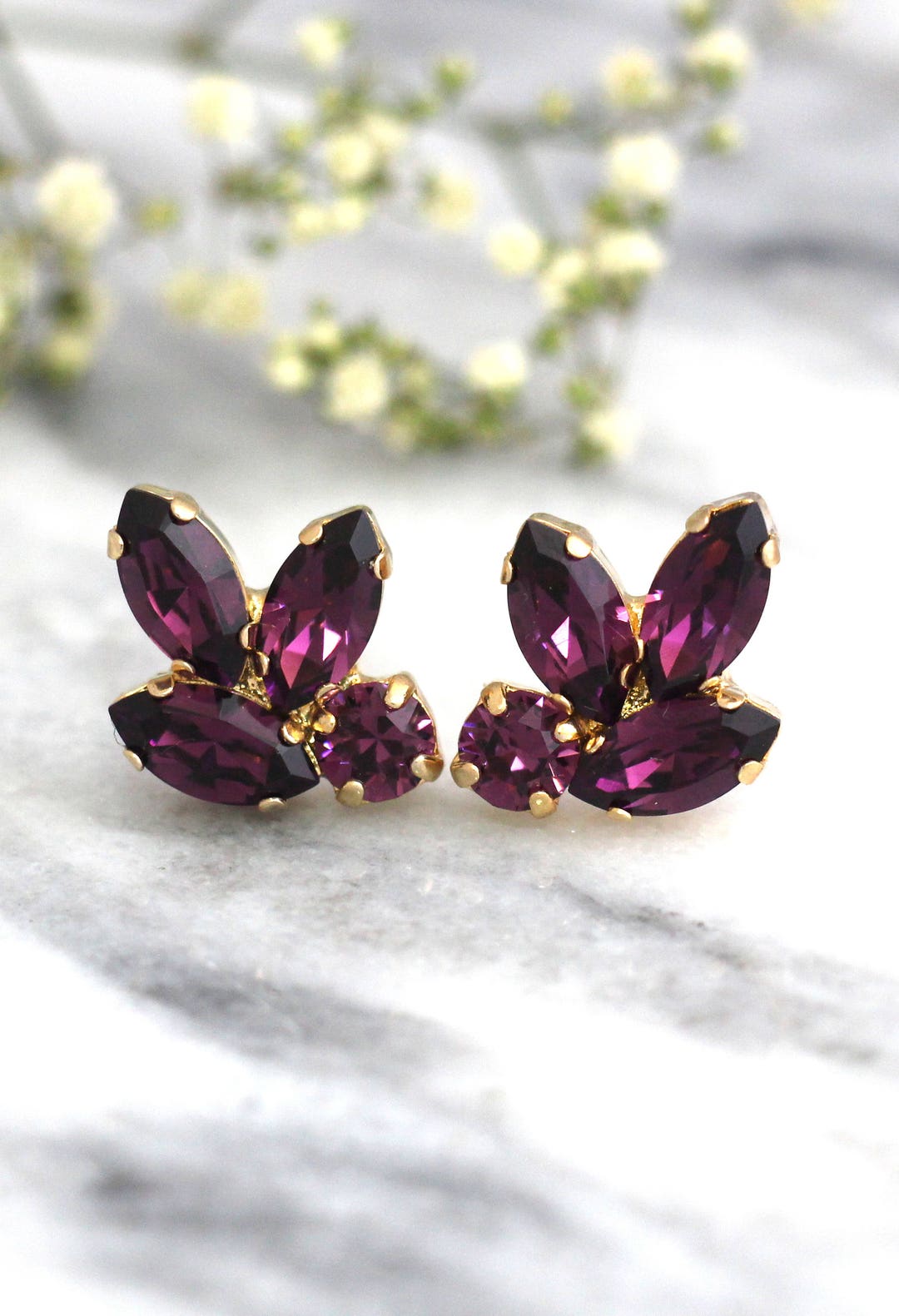 Purple Earrings, Amethyst Earrings, Bridal Purple Earrings, Cluster ...