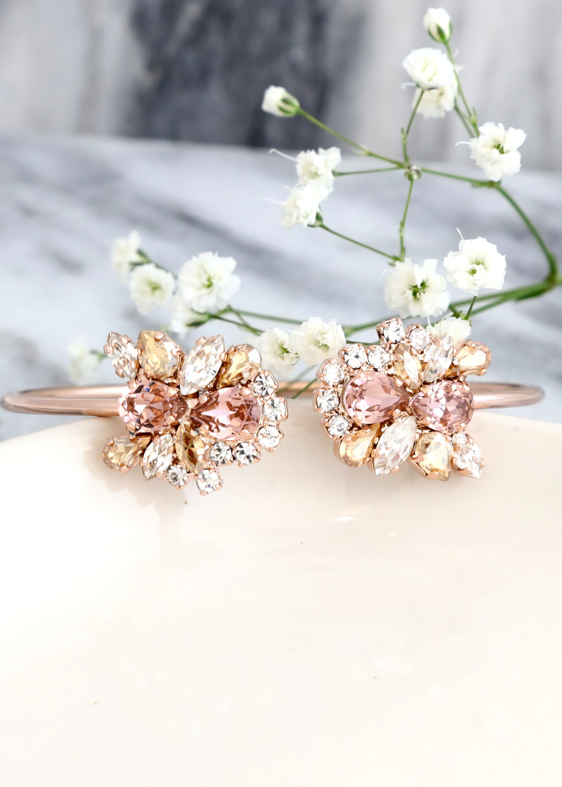 Bridal Bracelet Bridal Rose Gold Bracelet Blush Pink Crystal | Etsy