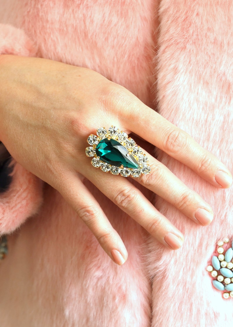 Emerald Cocktail Ring Emerald Statement Ring Emerald Green | Etsy