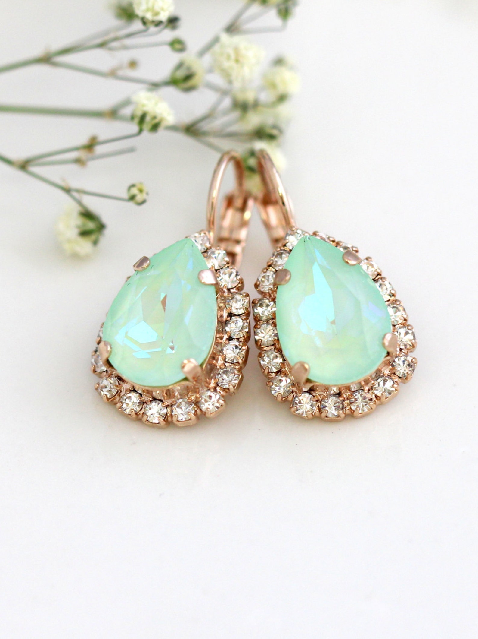 Mint Green Earrings, Mint Drop Earrings, Bridal Mint Earrings, Green ...