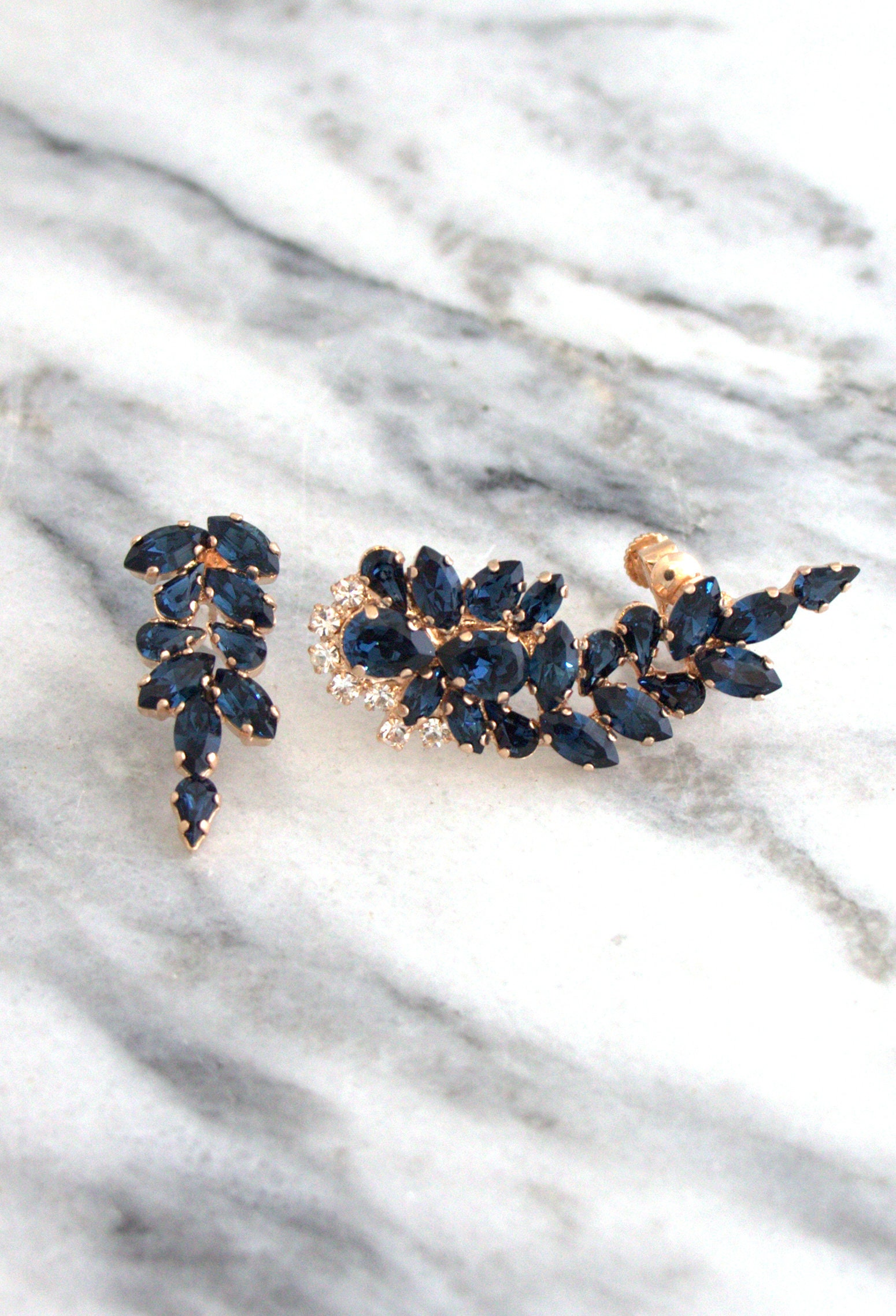 Blue Navy Climbing Earrings, Bridal Climbing Earrings, Crawling ...