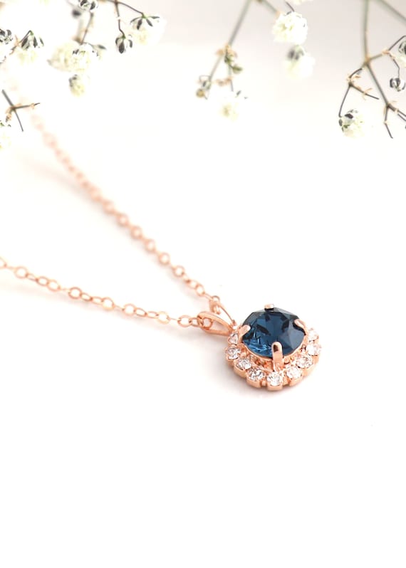 Blue Navy Necklace Navy Blue Crystal Necklace Gift for Her - Etsy