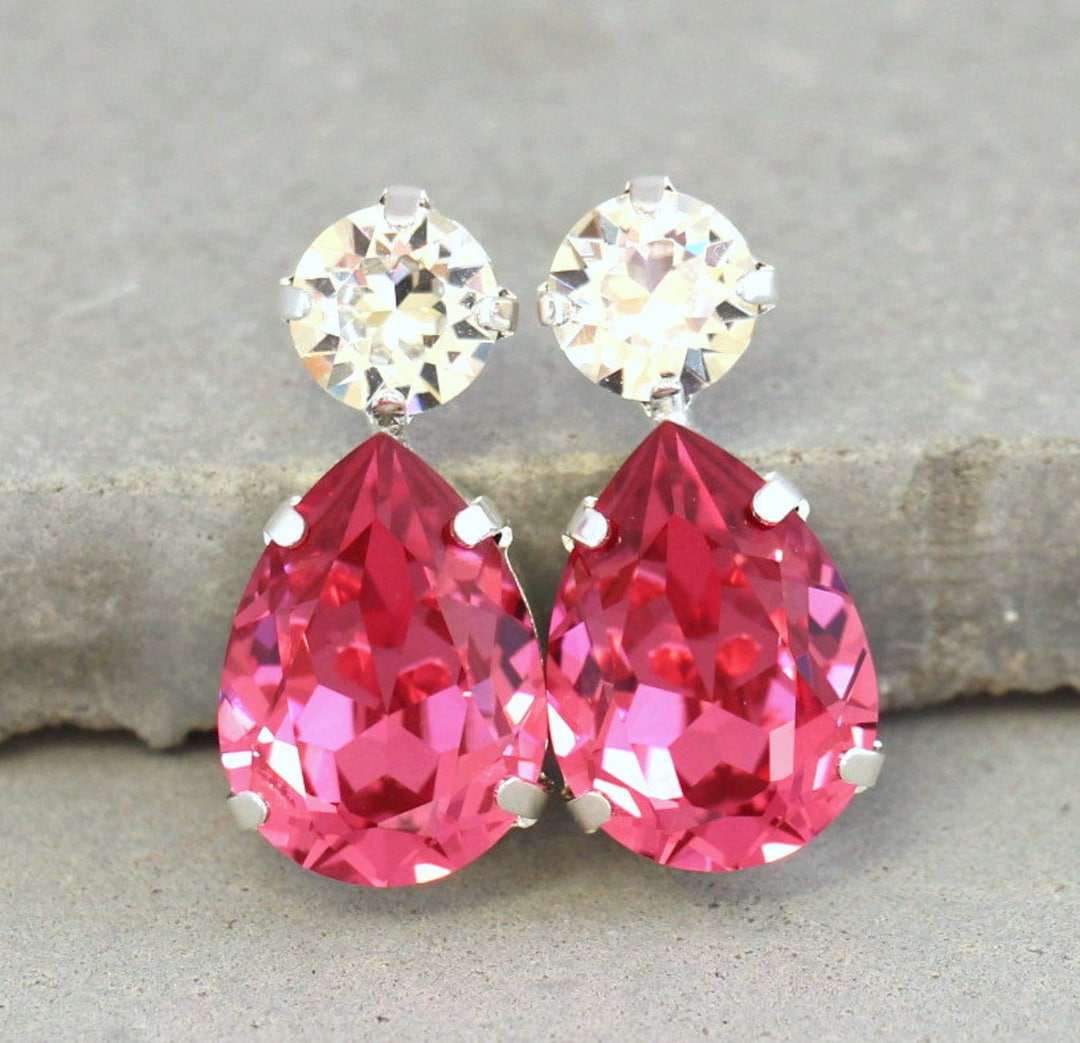 Pink Stud Earrings, Pink Earrings, Pink Rose Crystal Stud Earrings ...