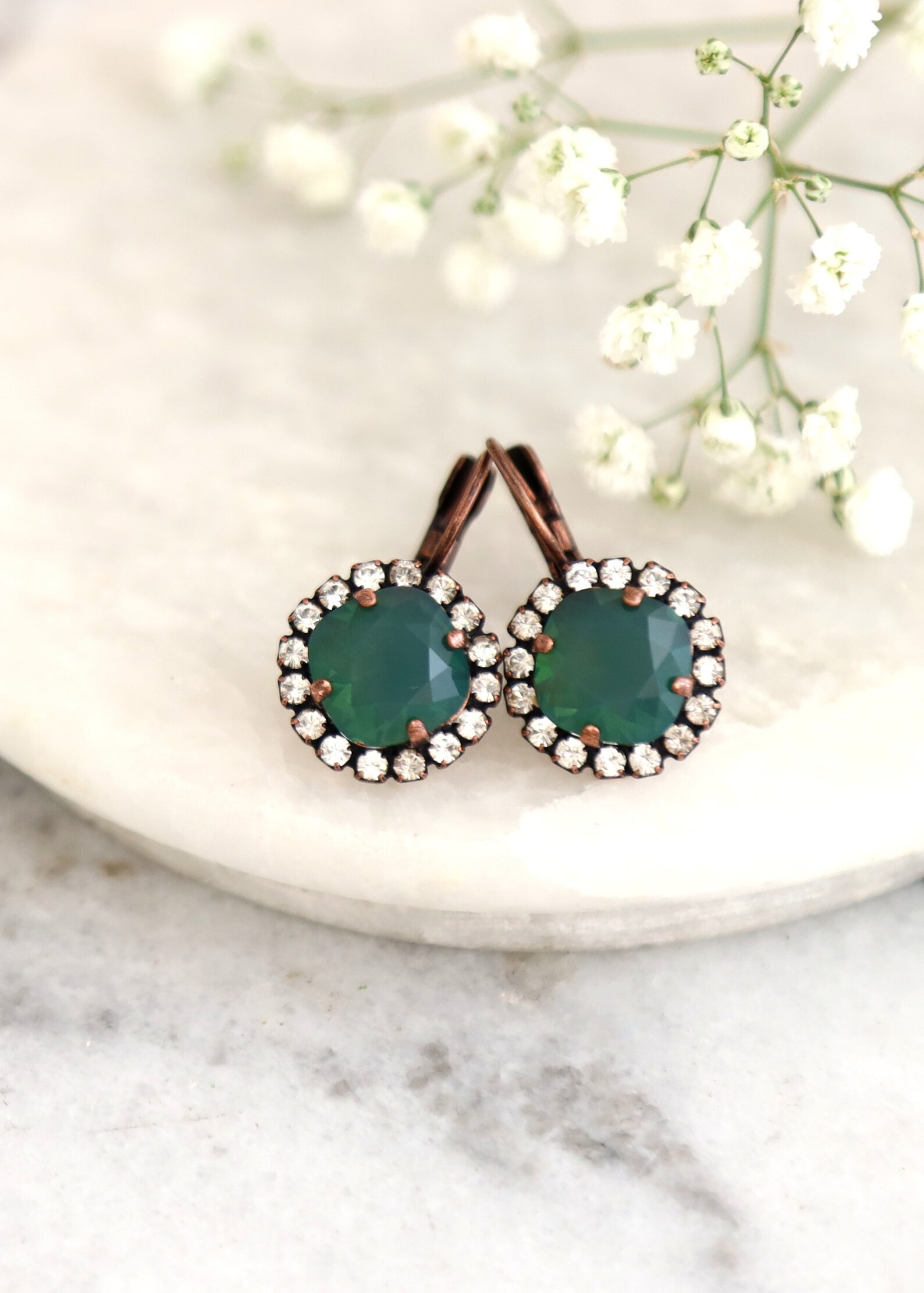 Emerald Drop Earrings Emerald Crystal Droplets Christmas - Etsy