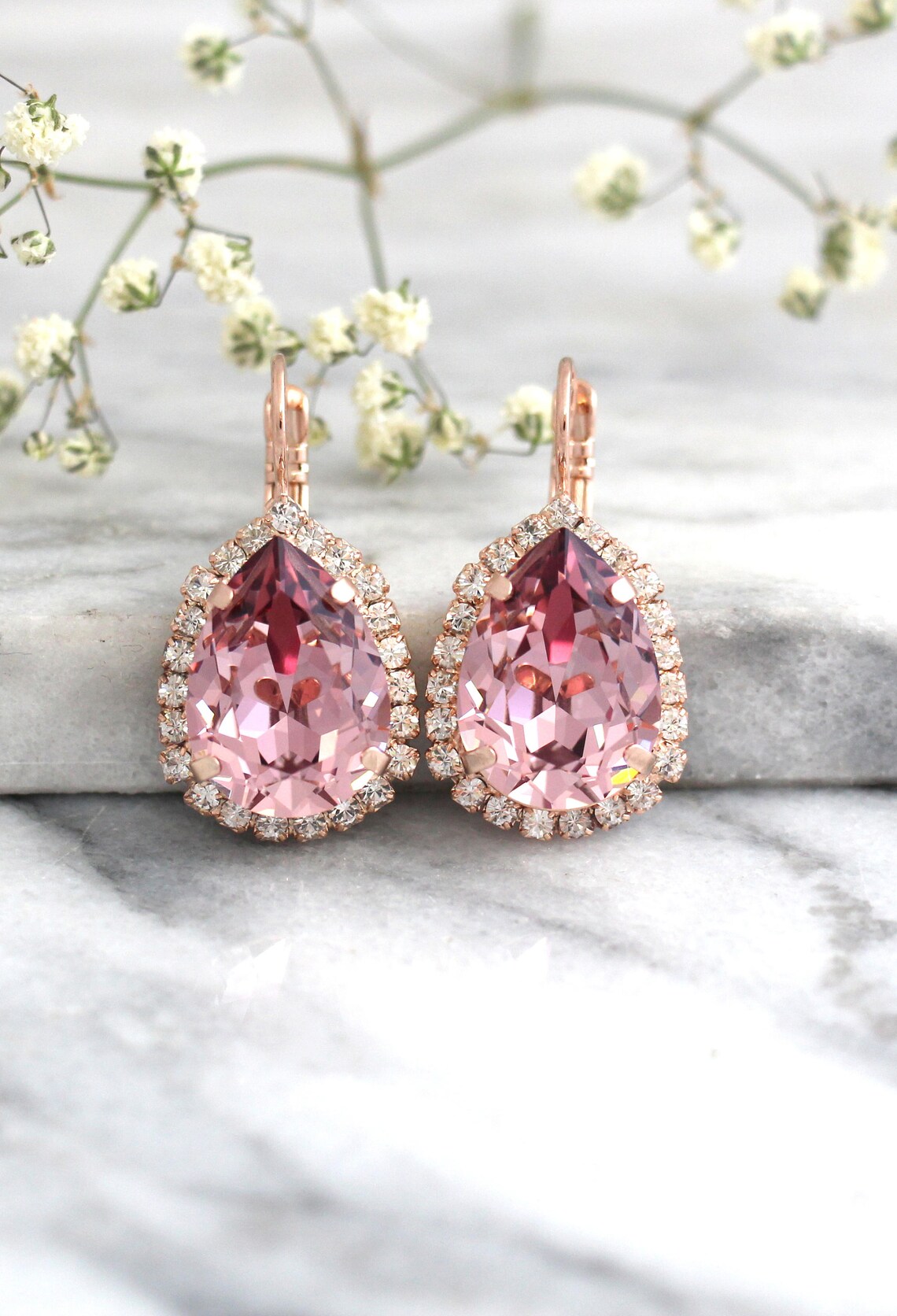 Pink Earrings Antique Pink Earrings Bridal Pink Earrings | Etsy