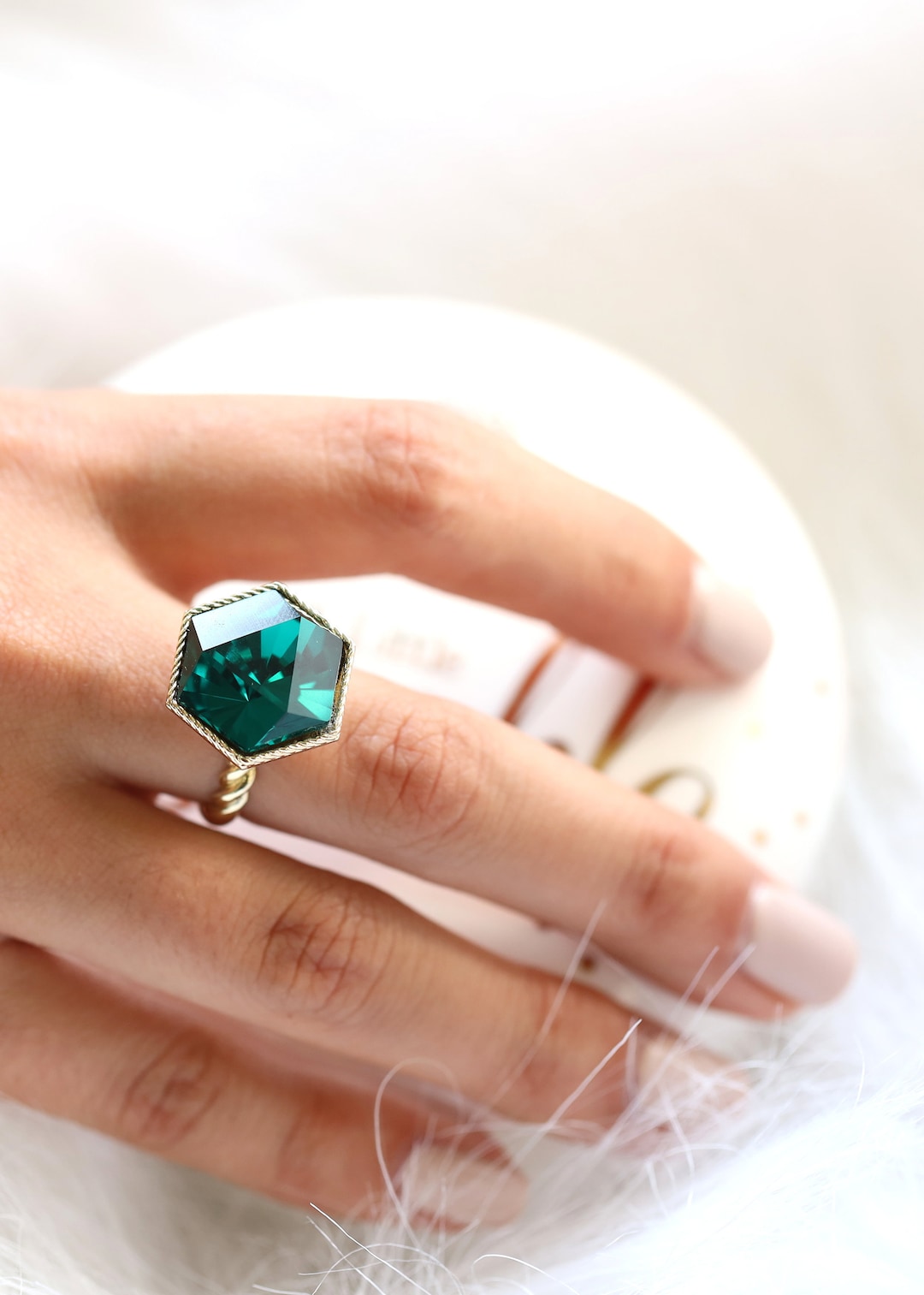 Emerald Ring, Emerald Green Cocktail Ring, Crystal Statement Ring ...